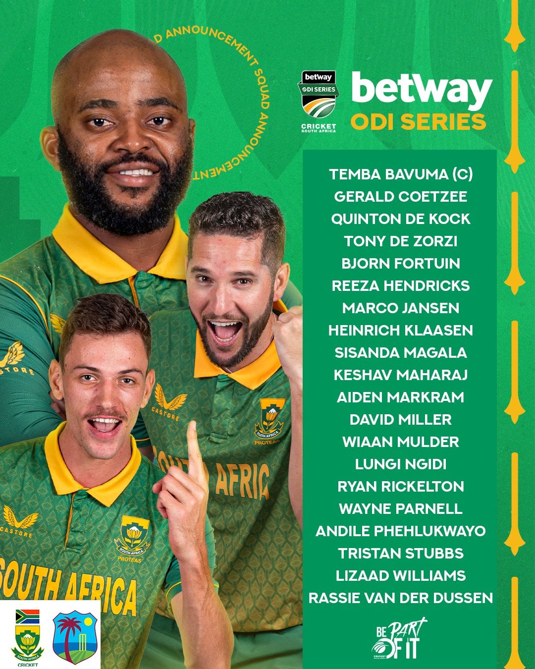 SA vs WI Series: South Africa announces Squad, Markram T20 Captain ...